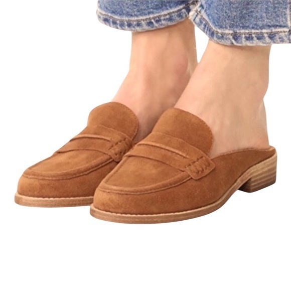 Madewell | Shoes | Madewell Elinor Tan Suede Penny Loafer Mules Slides ...